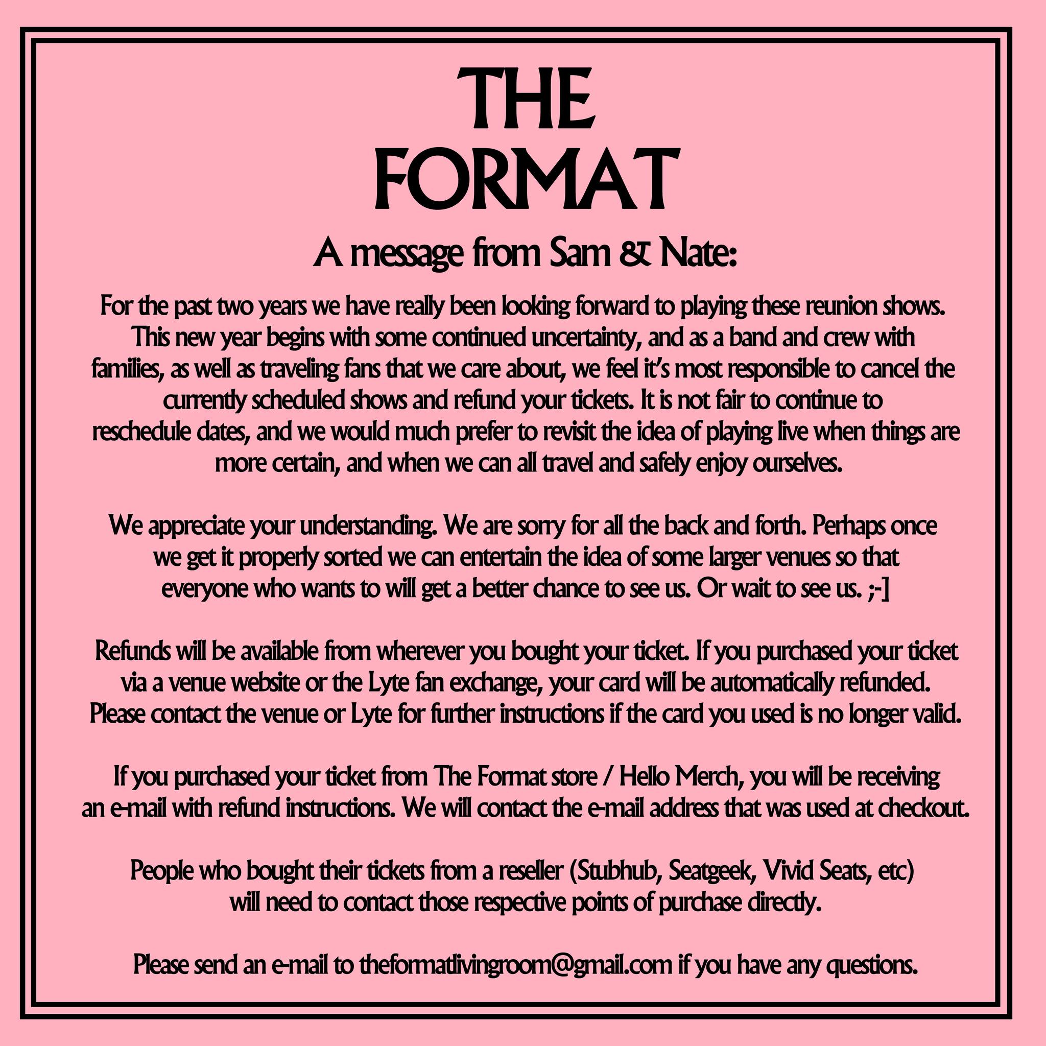 The Format's Shocking Return Sells Out All Dates in a Flash - Burning ...